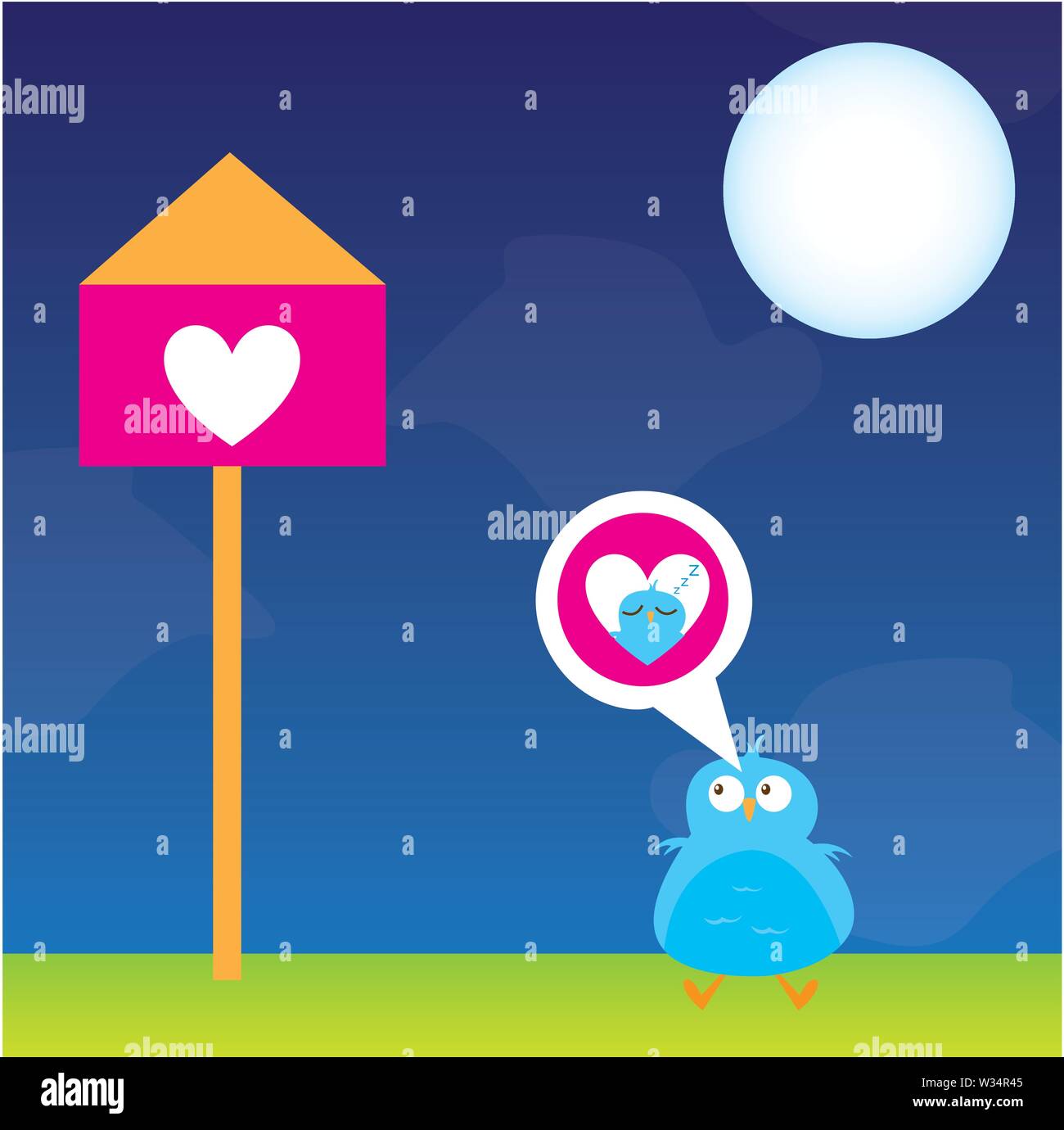 cute bird night over night landscape background vector Stock Vector ...