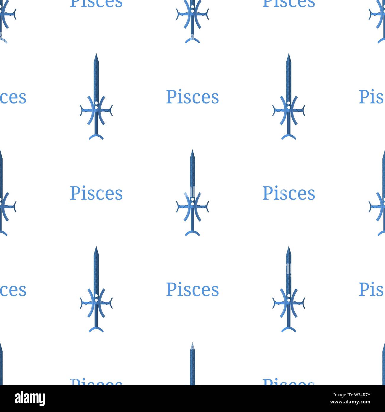 Seamless pattern with Pisces zodiac sword sign. Cartoon zodiacal weapon ...