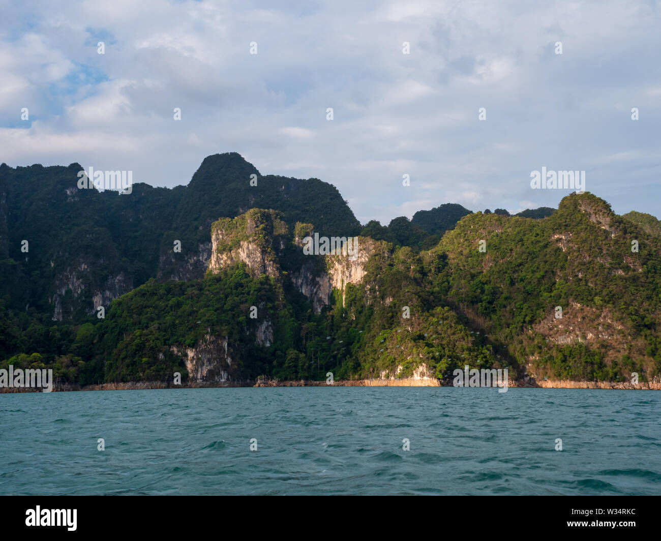 Scenic landscape of boat view in the big river and reservoir dam with ...