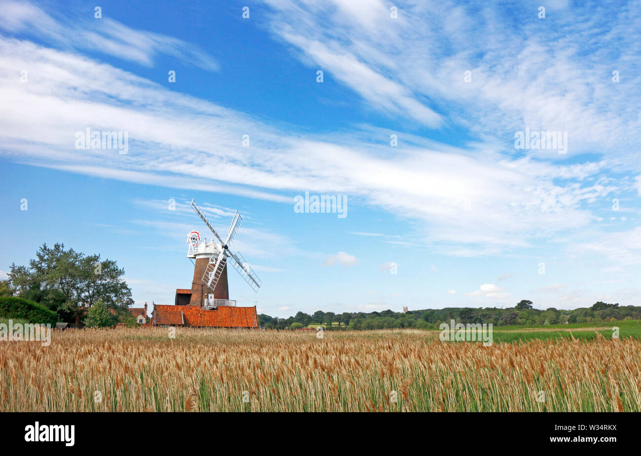A view of the landmark Cley Windmill on the North Norfolk coast at Cley ...