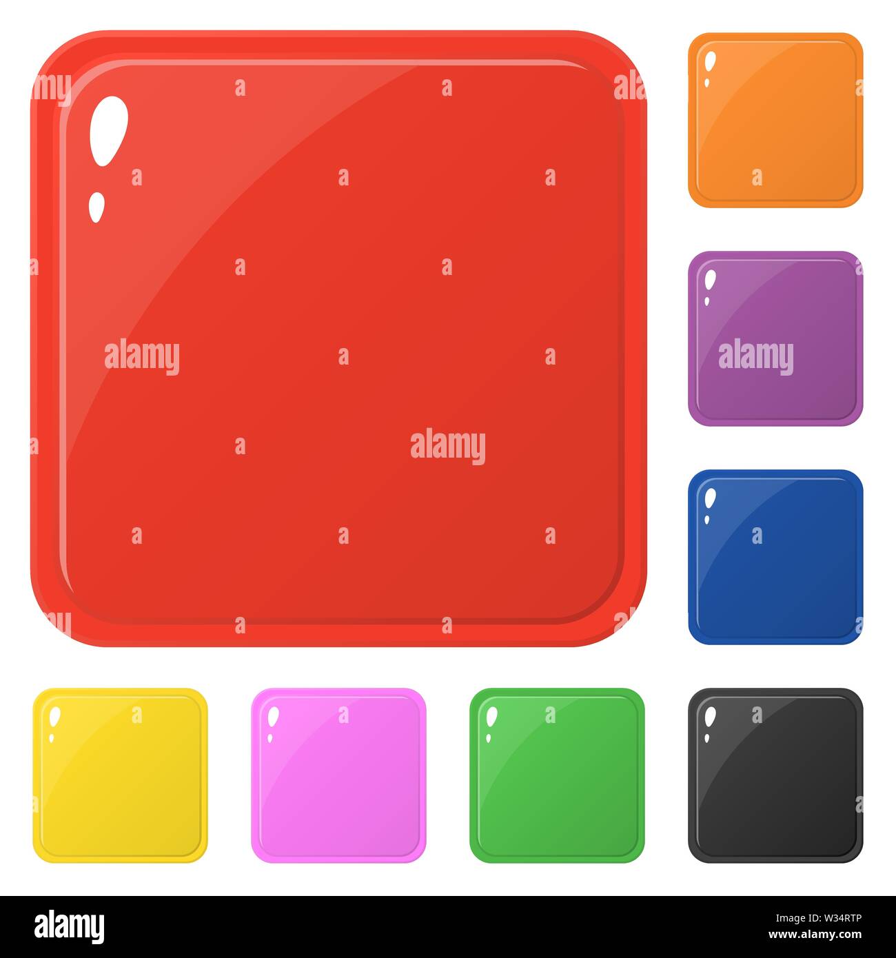 Set of glossy square colorful buttons isolated on white. Vector ...