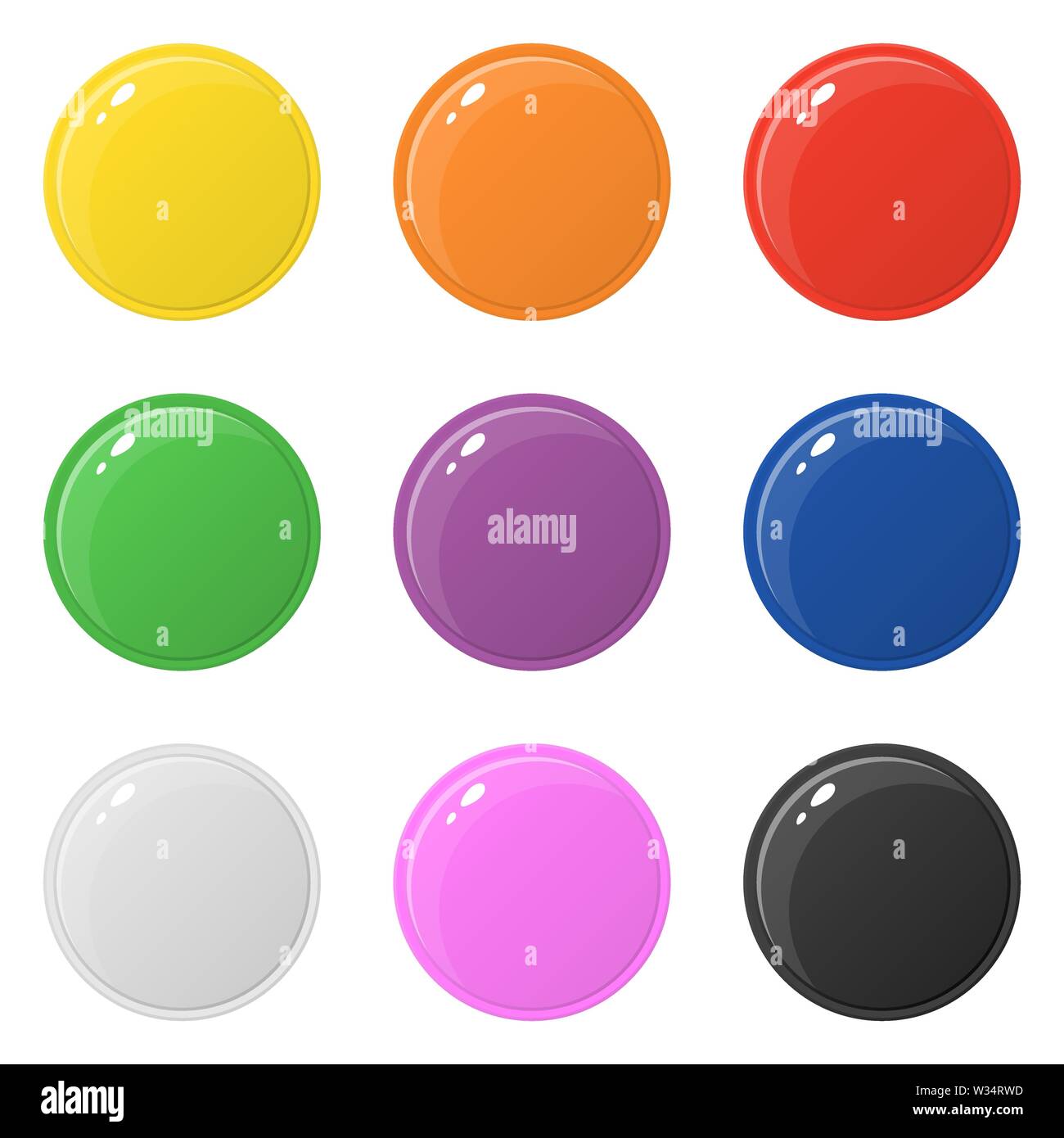 Set of 9 glossy round colorful buttons isolated on white. Vector ...