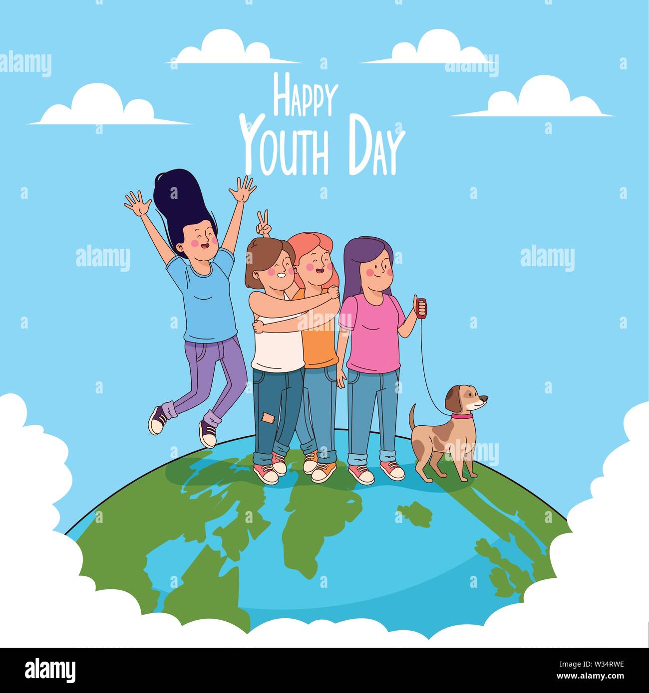 Happy youth day card with teenagers cartoons Stock Vector Image & Art ...