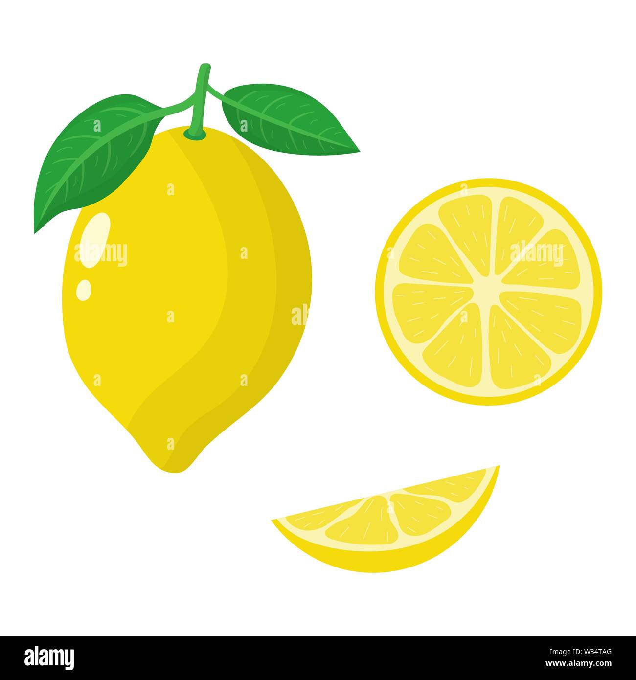 Set of fresh whole, half and slice lemon isolated on white background ...