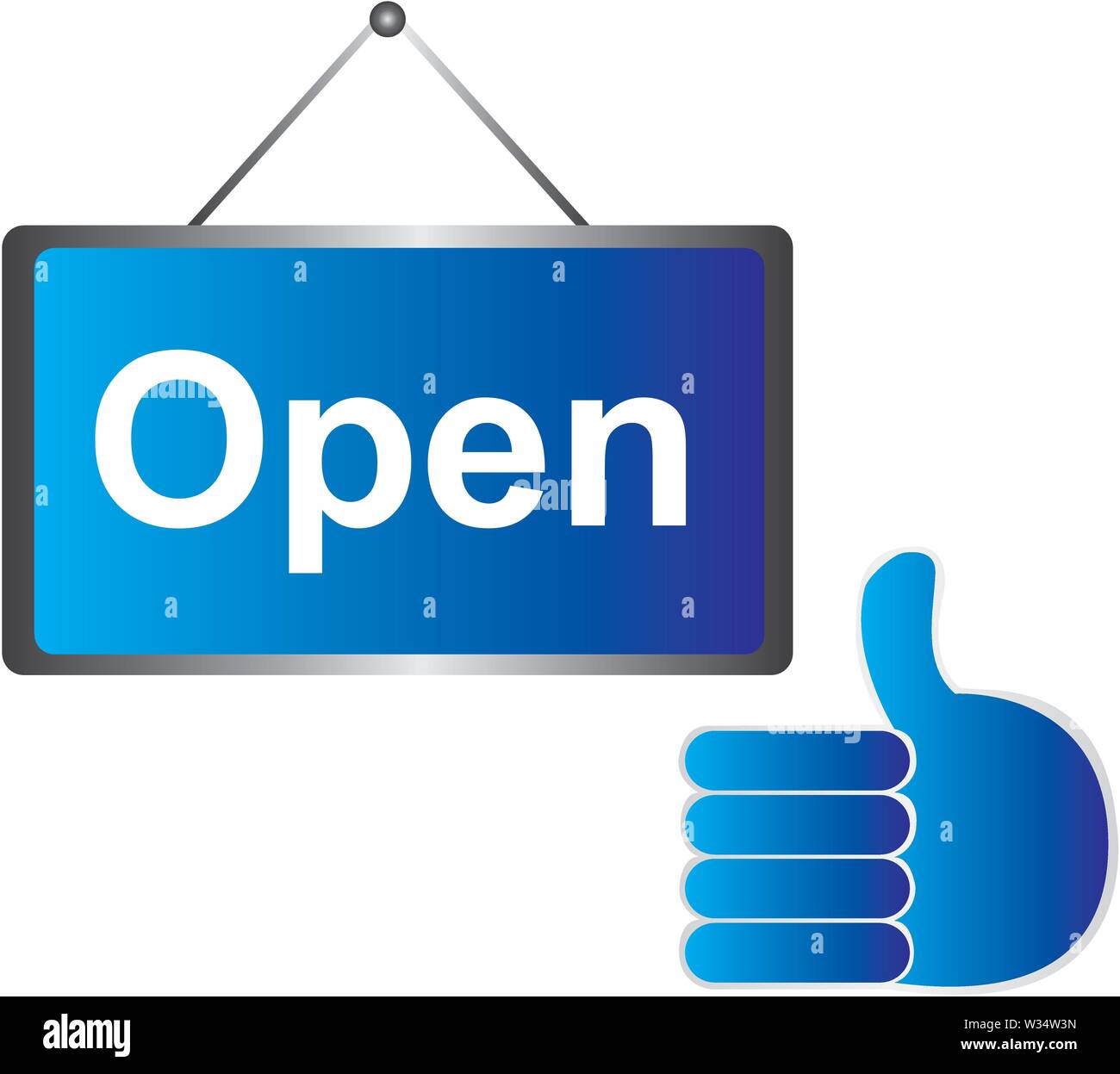blue open sign and hand ok isolated over white background vector Stock ...