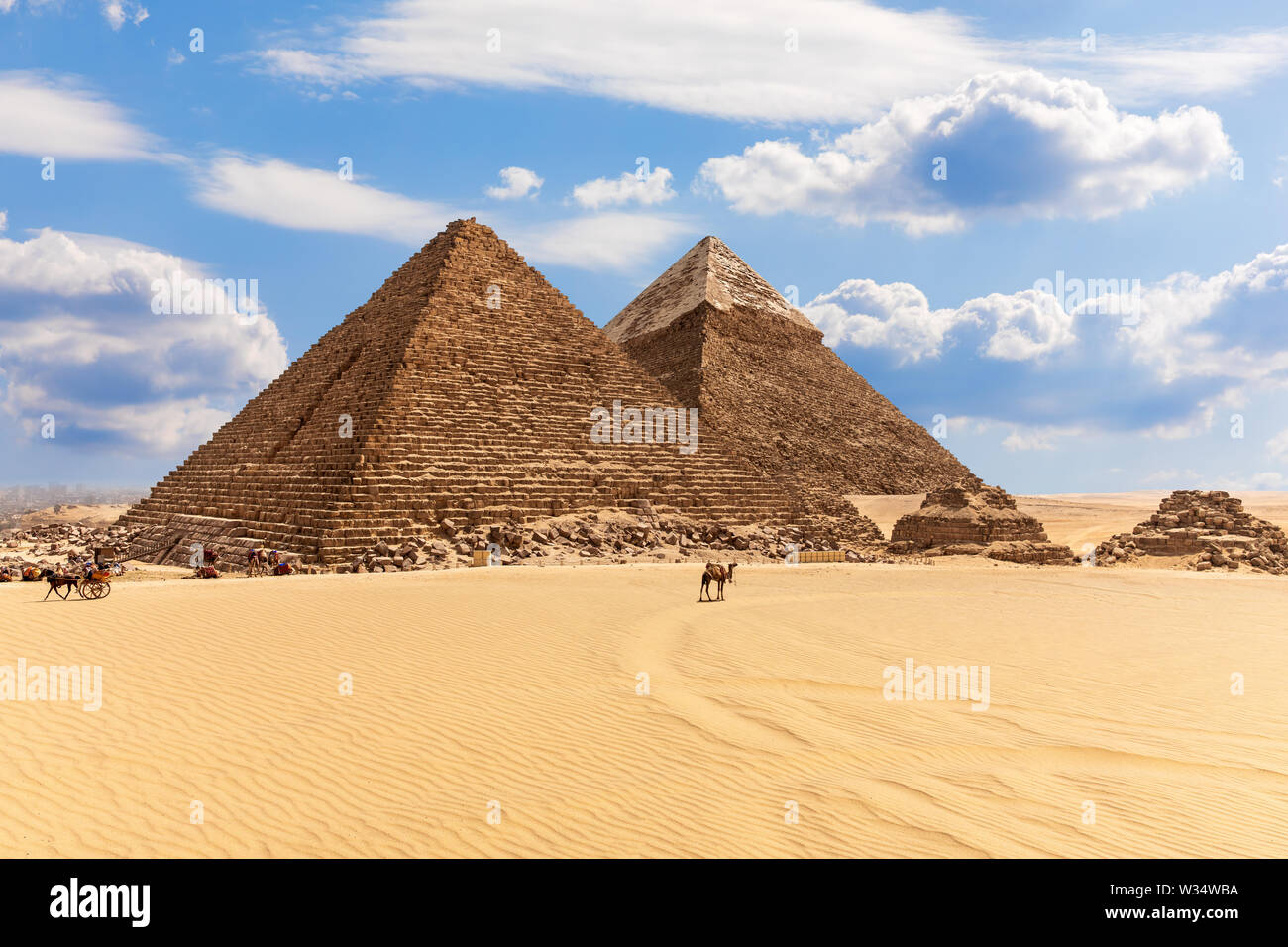 Giza desert with Famous Pyramids of Egypt, beautiful day view Stock ...