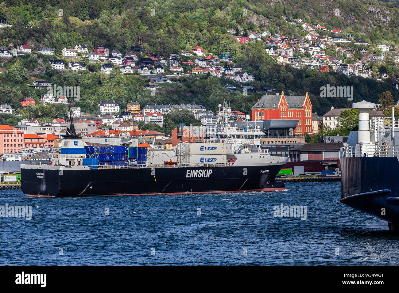 Reefer vessel Polfoss arriving in the port of Bergen, Norway Stock ...