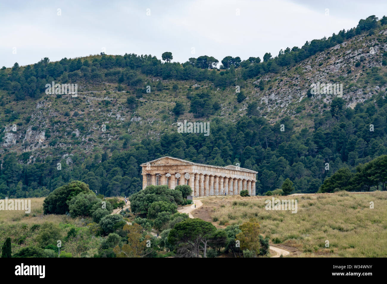 landscape with old Greek Doric temple of Segesta, Sicily, Italy Stock ...