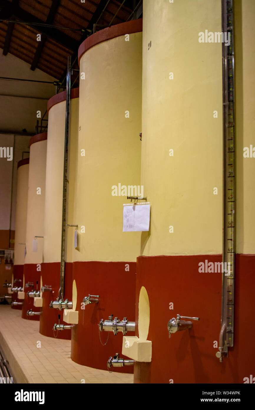 Modern wine production in Italy, concrete tanks for wine fermentation ...