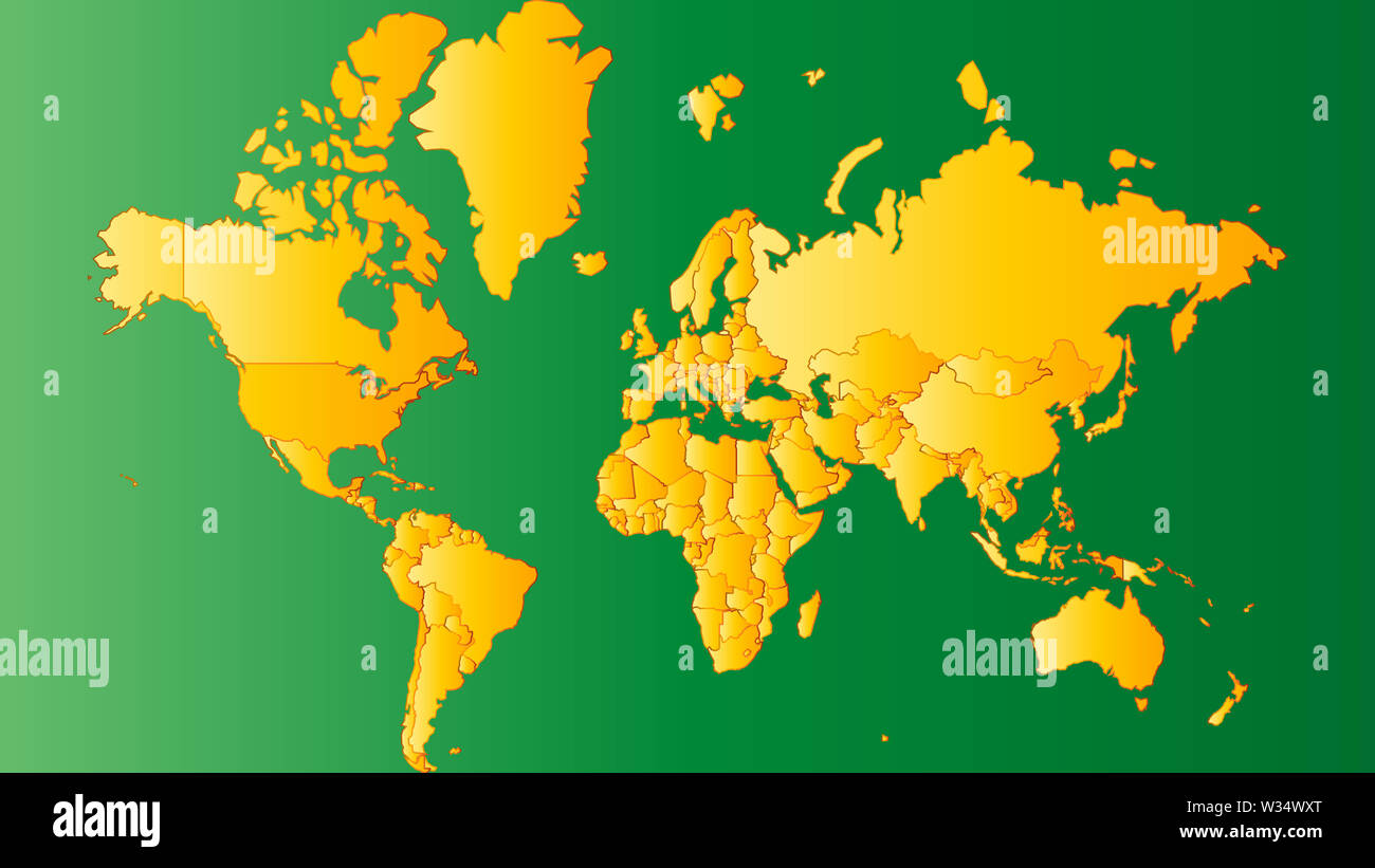 Detailed world map with all countries and subcontinents. Illustration ...