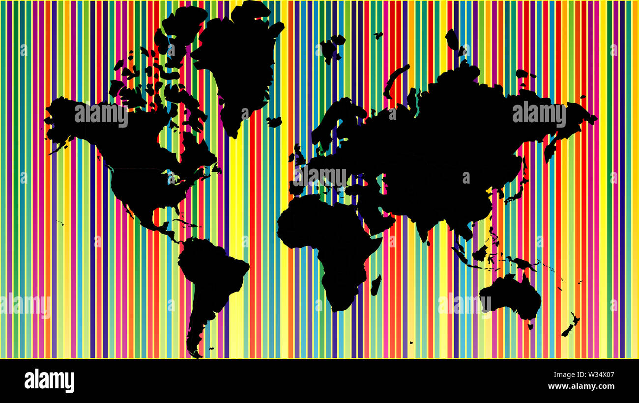 Detailed world map with all countries and subcontinents. Illustration ...