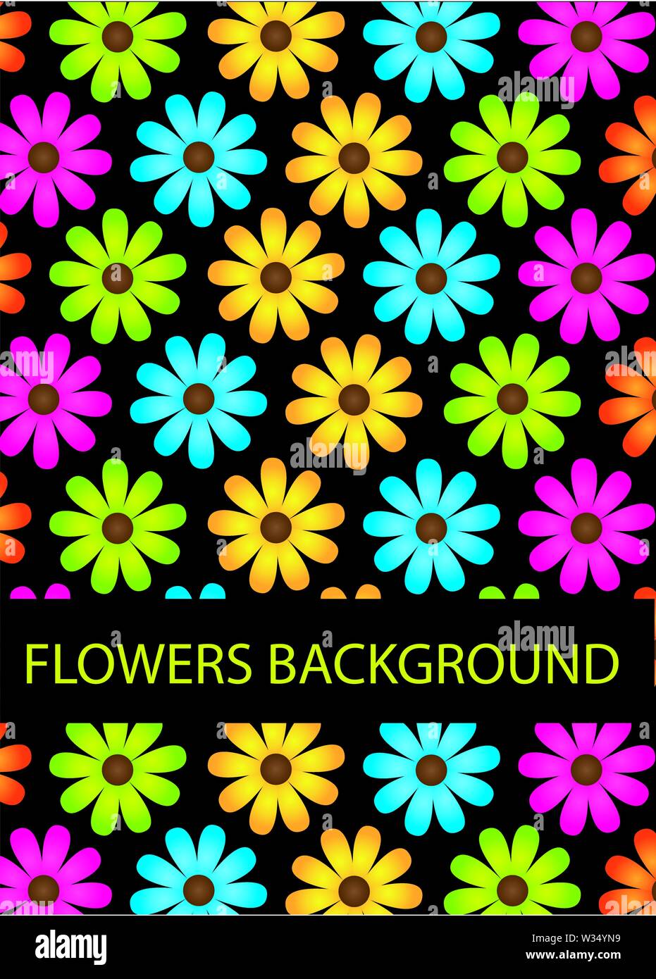 colorful flowers isolated over black background vector Stock Vector ...