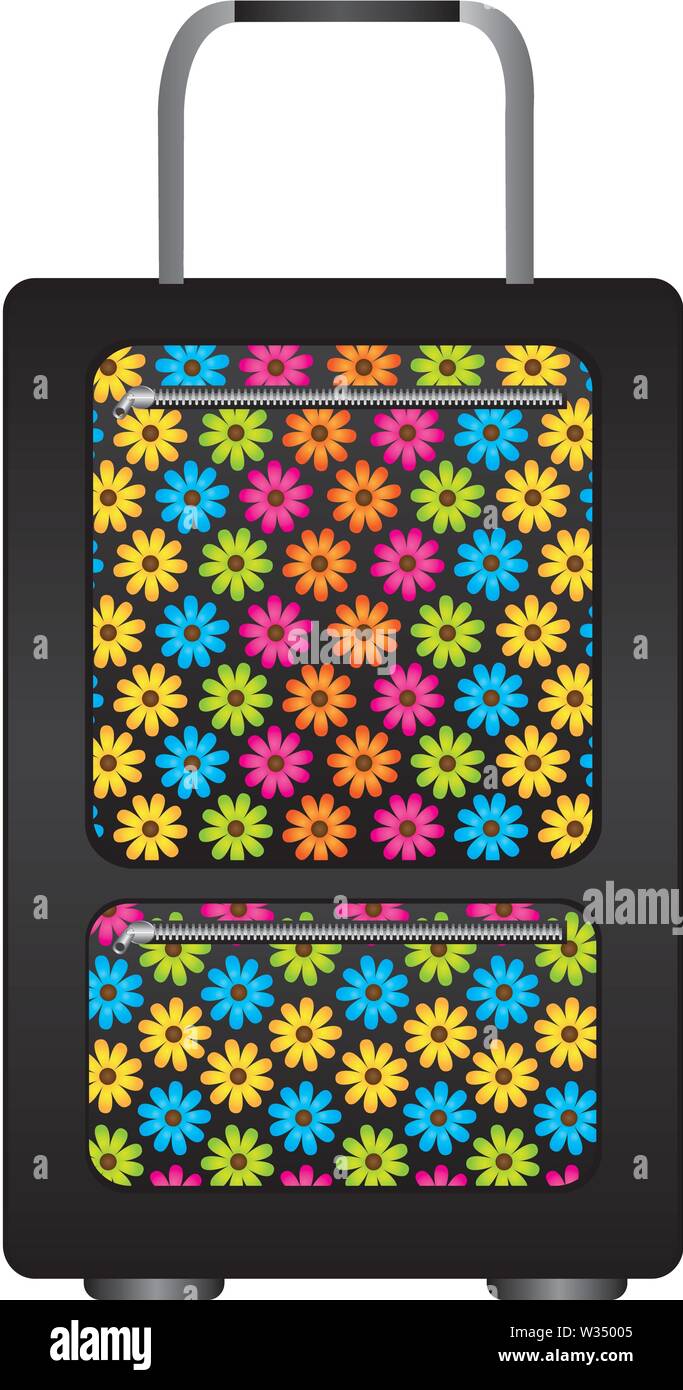 black travel bag with flowers cartoon isolated over white backgr Stock ...