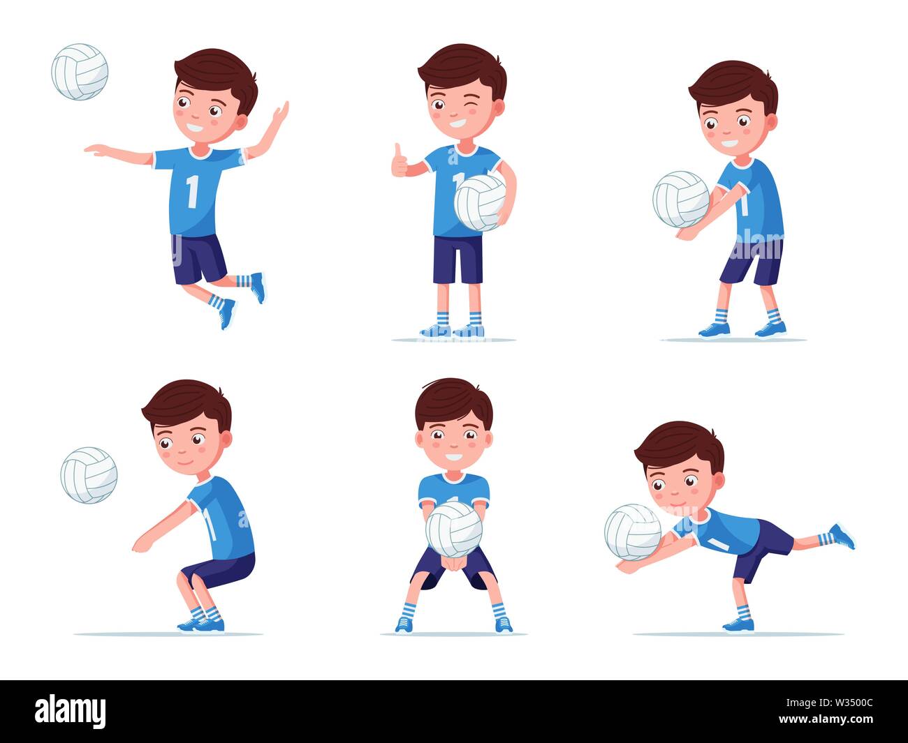 Set boy volleyball player in various poses Stock Vector Image & Art - Alamy