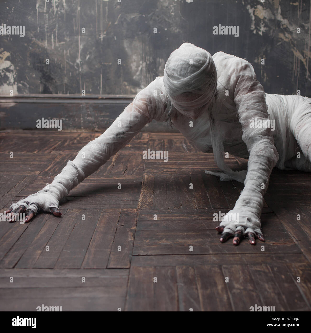 Scary mummy creeps on you. The girl with the bandage Crawling on the ...