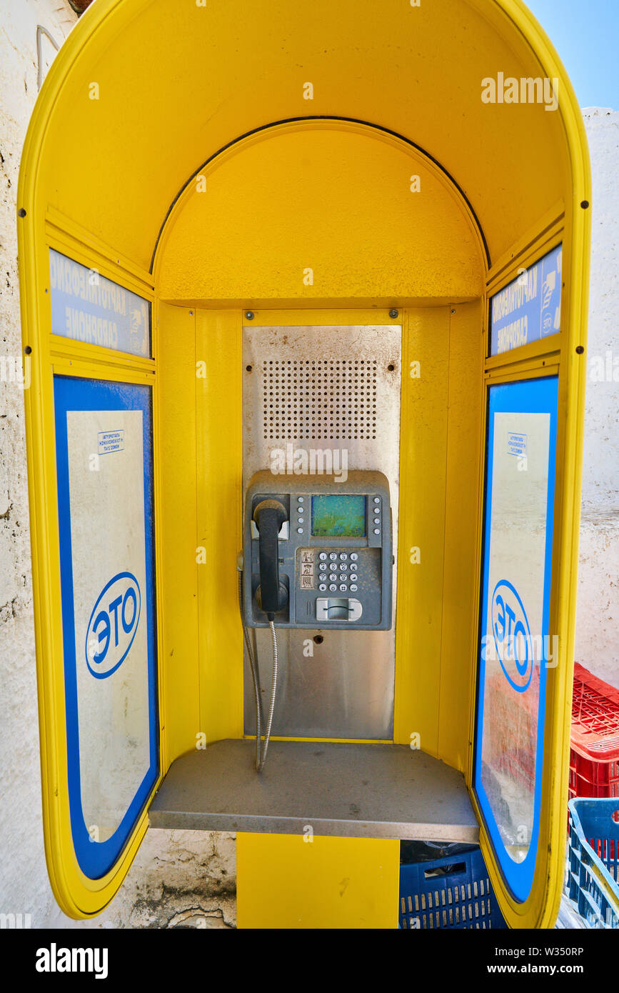 OTE public telephone in Akrotiri near Oia and Fira, Santorini , Greece ...