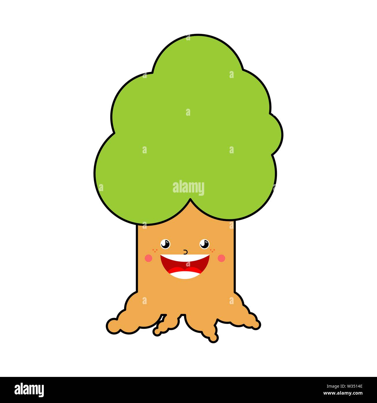 Cute kawaii tree isolated. funny wood cartoon style. kids character ...