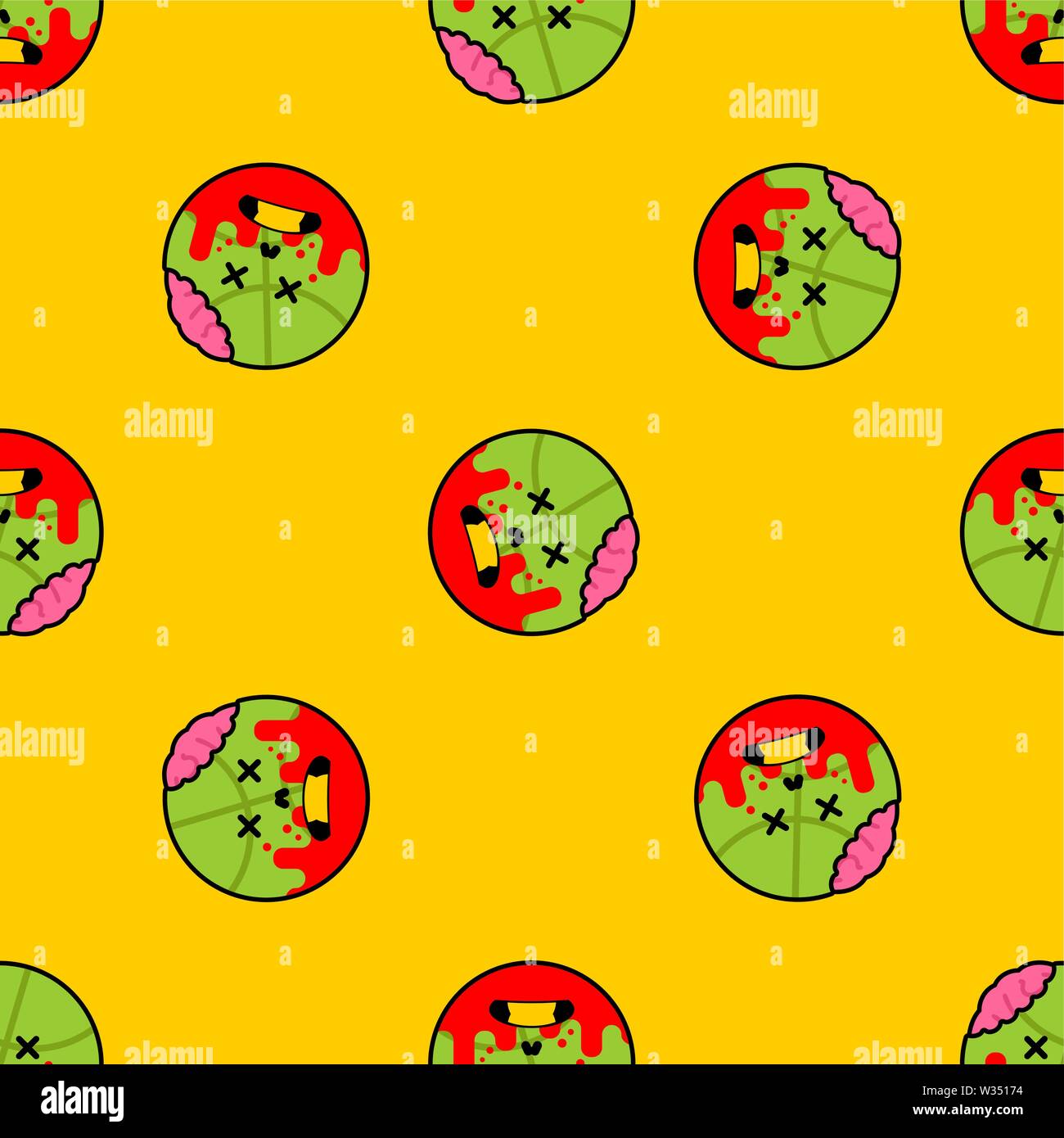 Basketball ball Zombie pattern seamless. Green dead ball and brain ...