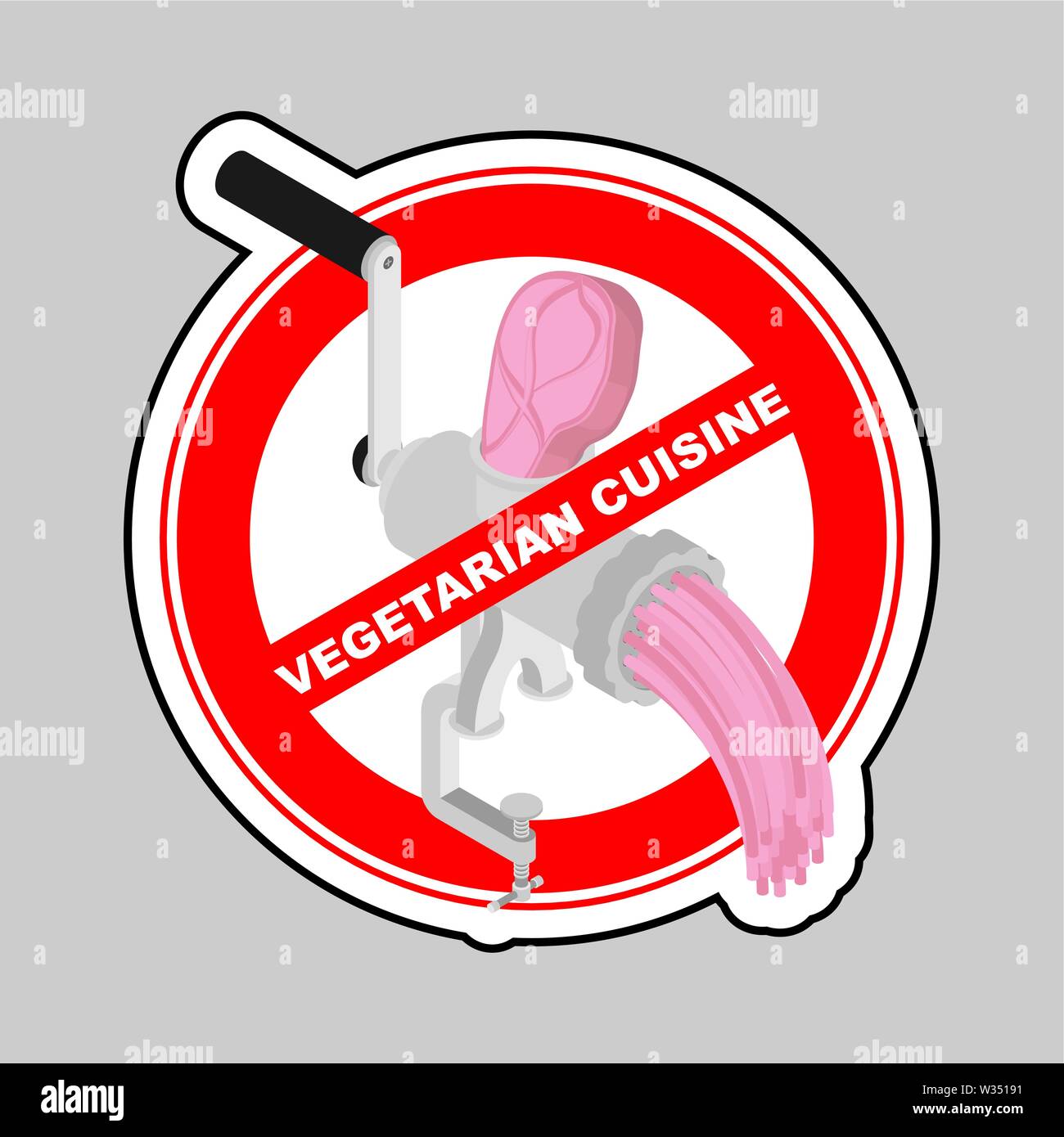 Vegetarian cuisine. Stop Meat grinder. Vegetarian symbol. Ban mincing ...