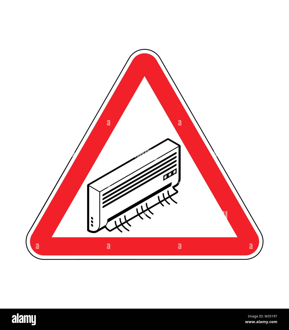 Attention Air conditioning. Caution Cooling. Red triangle road sign ... Attention Air conditioning. Caution Cooling. Red triangle road sign ...