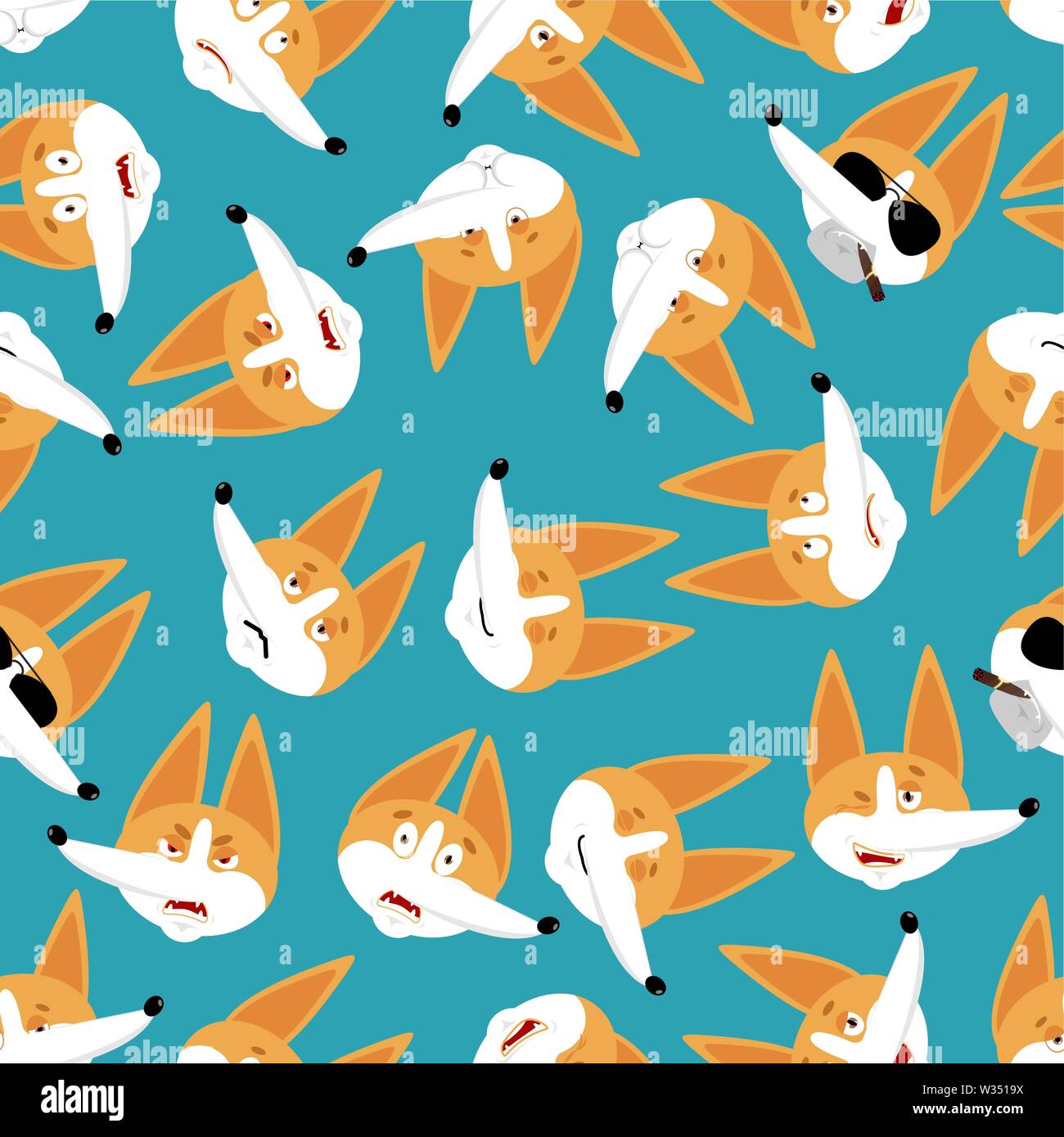 Corgi face emoji pattern seamless. Dog emotions background. Pet Vector ...