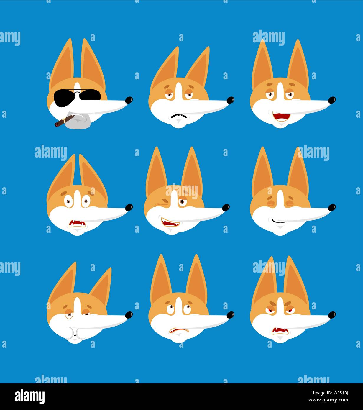Corgi set emoji avatar. sad and angry face. guilty and sleeping. Pet ...
