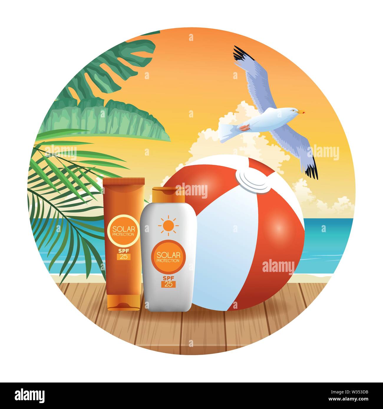 Summer and beach products cartoons round icon Stock Vector Image & Art ...