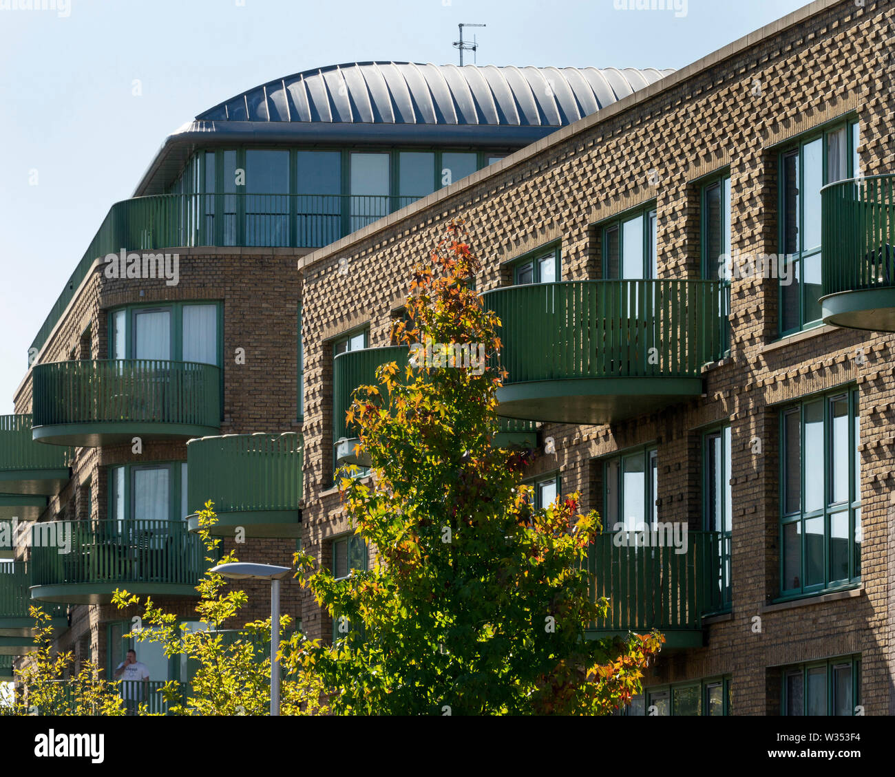 Balcony and brick facade. Kidbrooke Village Phase 5, Kidbrooke, United ...