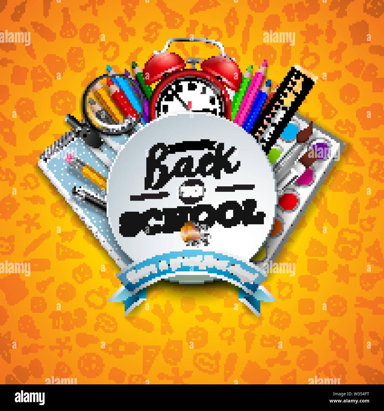 Back to school design with colorful pencil, scissors, ruler and ...