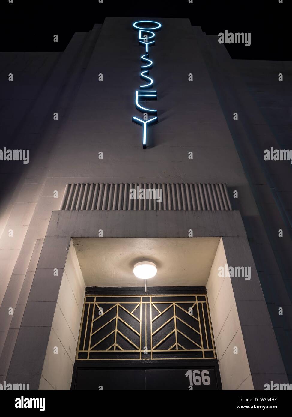 The front of the Art Deco style Odyssey cinema in St Albans on a dark ...