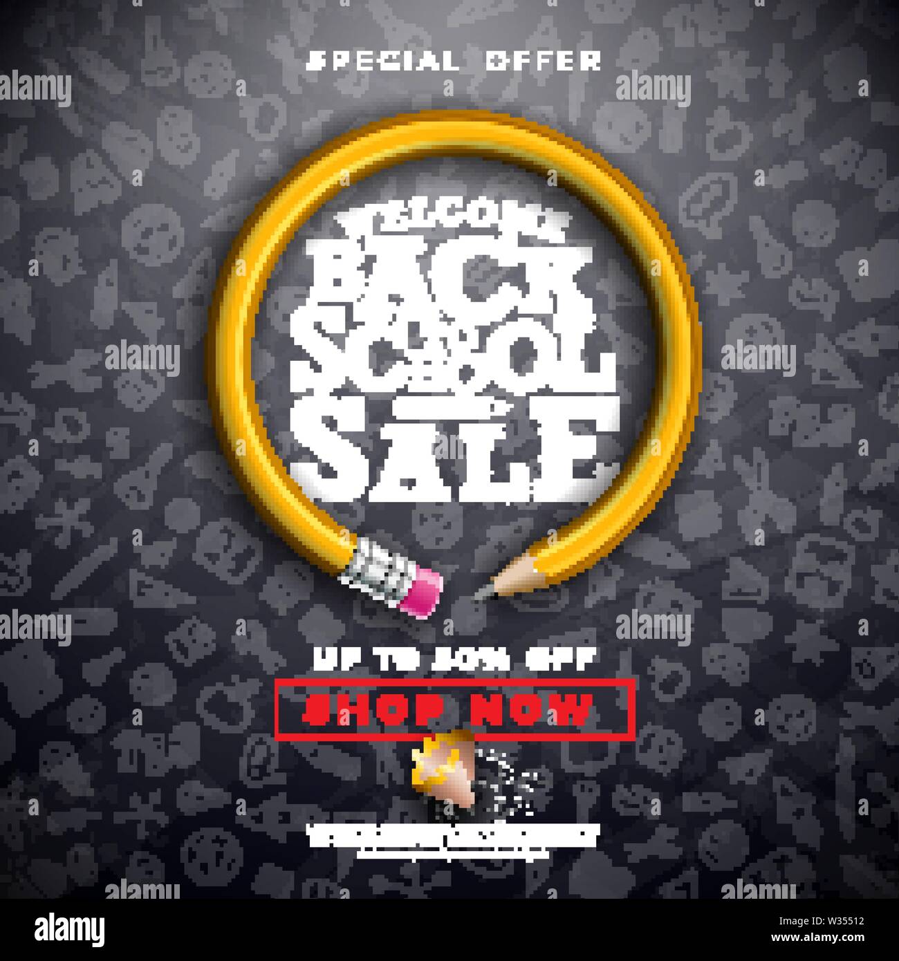 Back to School Sale Design with Graphite Pencil, Brush and Typography ...