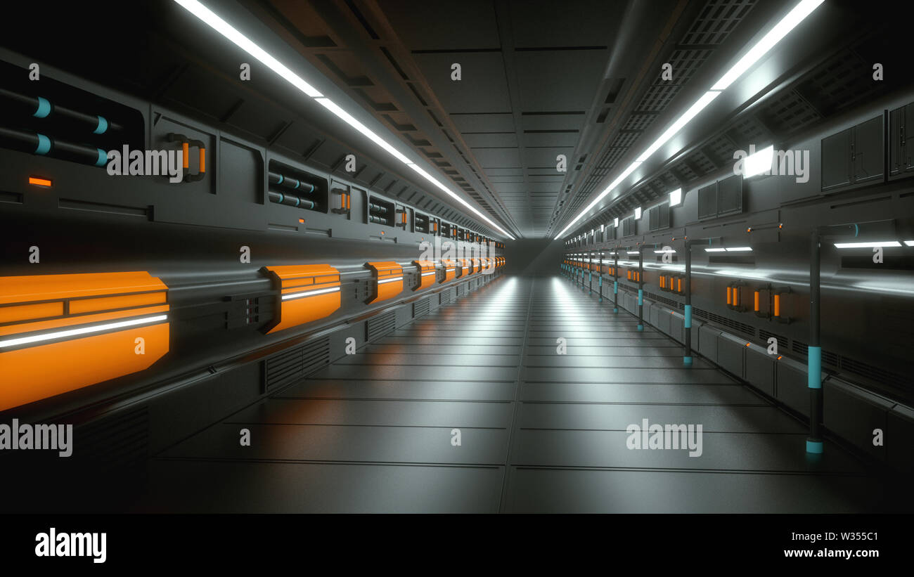 3d render interior. Futuristic hallway. Interior concept design Stock ...