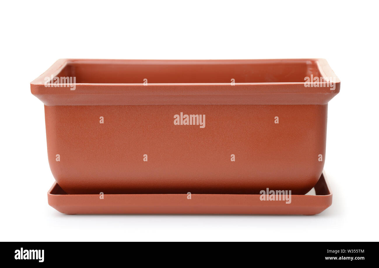 Front view of empty rectangular plastic flower pot isolated on white ...