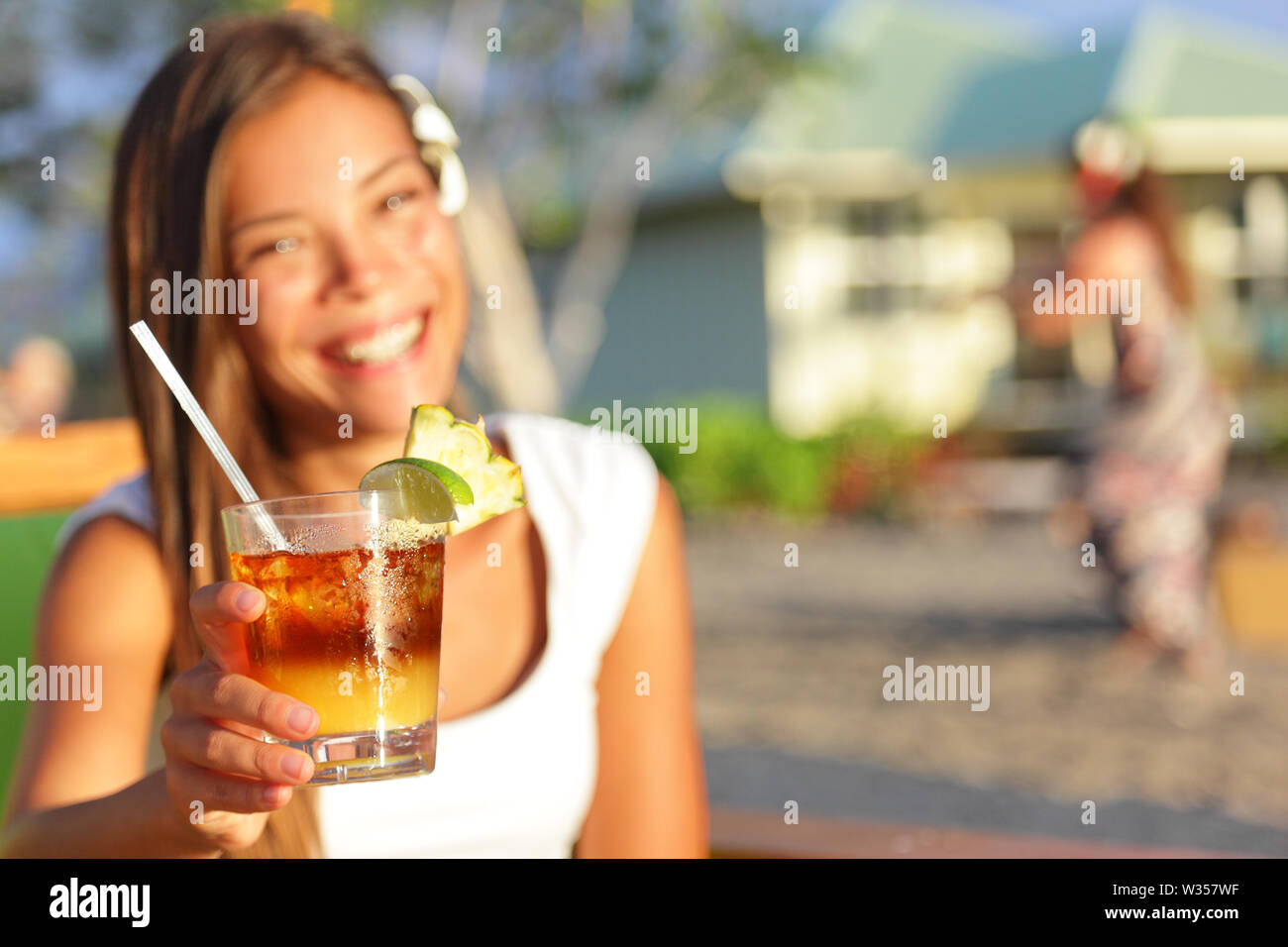 Mai Tai Drink Woman Drinking Alcohol On Hawaii Beautiful Girl
