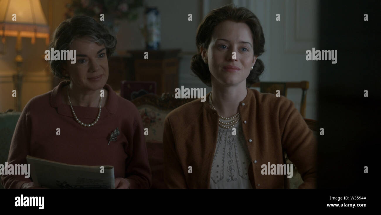 London.UK. Claire Foy as Queen Elizabeth II and Victoria Hamilton as ...