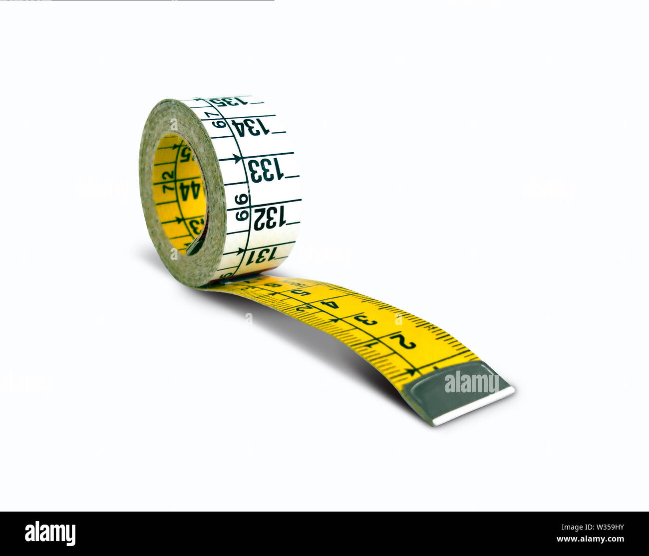 Yellow white measuring tape isolated on white background Stock Photo ...