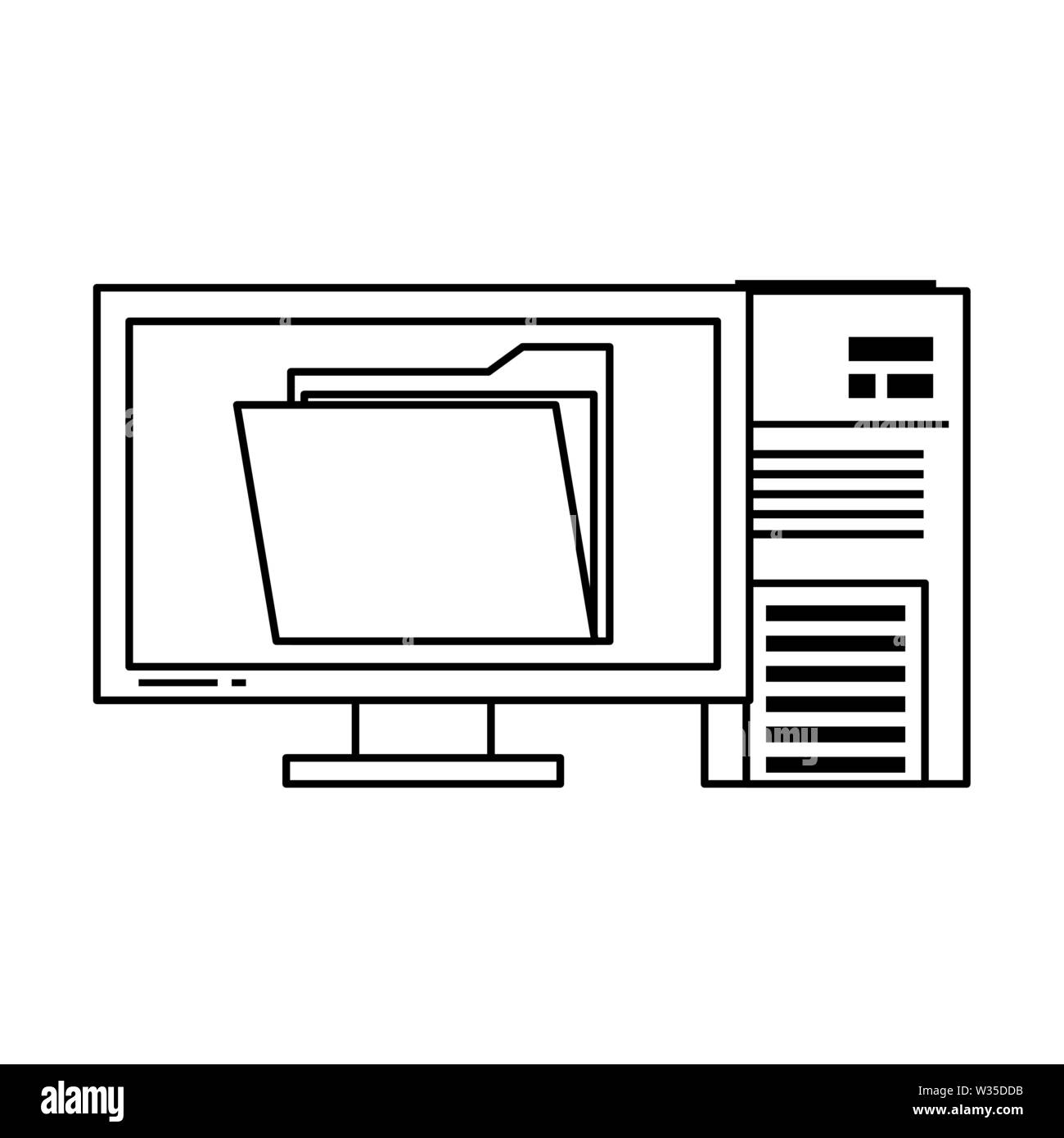 documents files system archives cartoon in black and white Stock Vector ...
