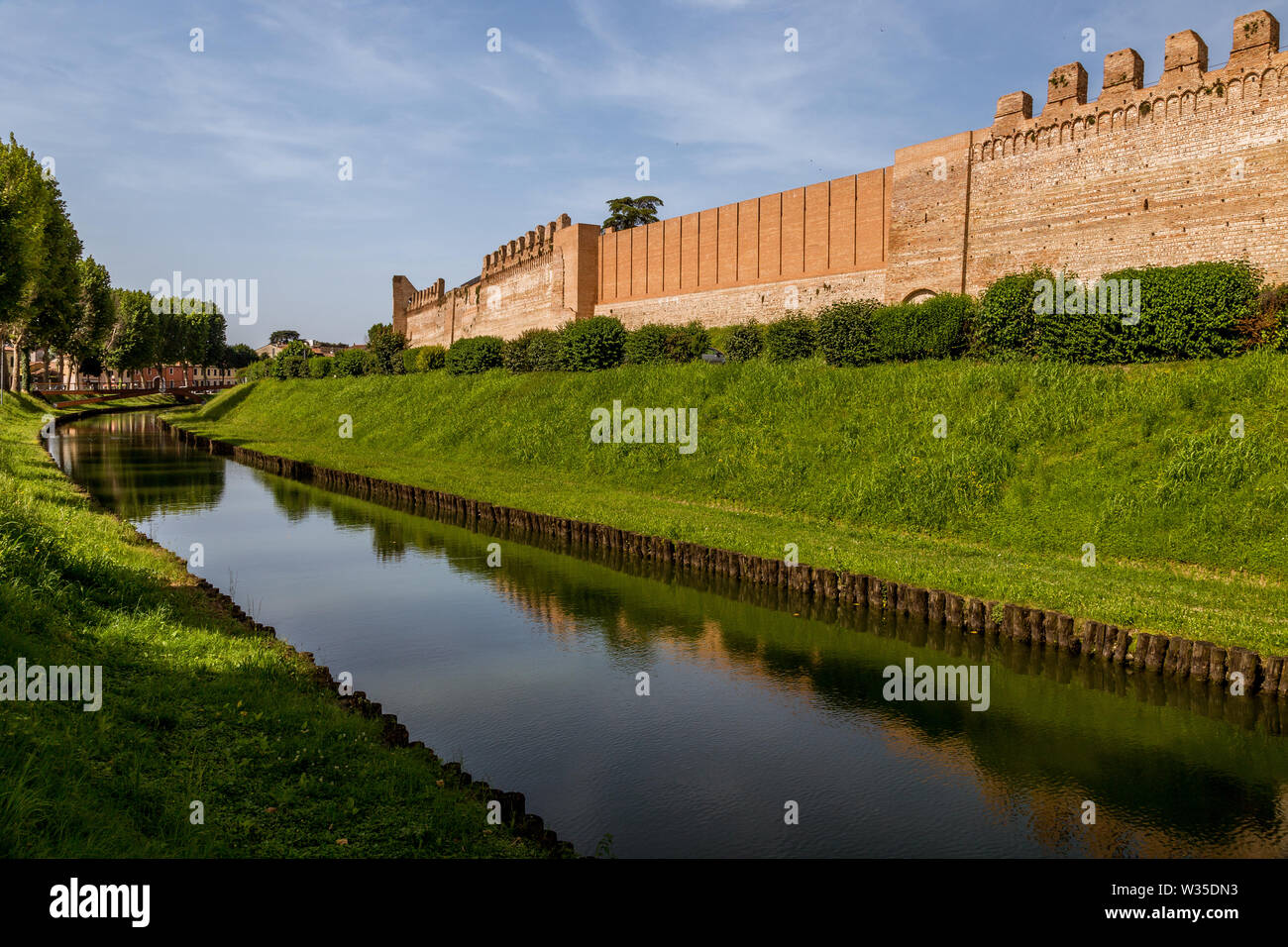View of the medieval walls and moat of the city of Cittadella, Padua ...
