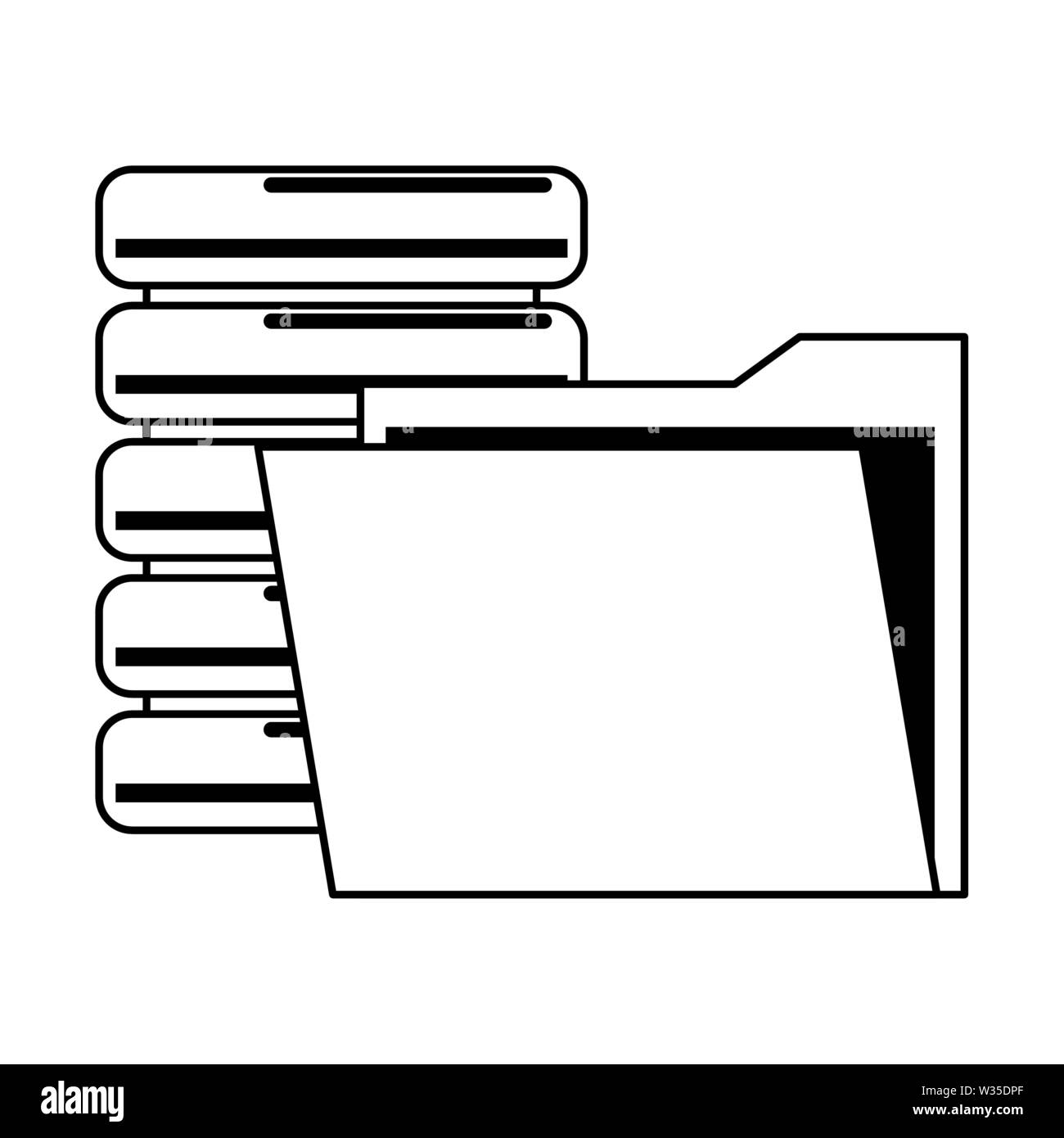 documents files system archives cartoon in black and white Stock Vector ...