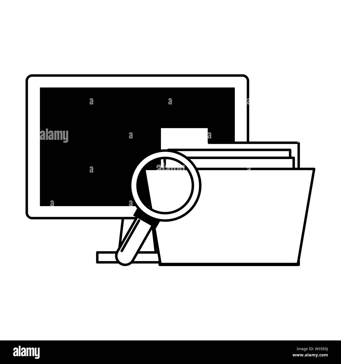 computer screen technology hardware cartoon in black and white Stock ...