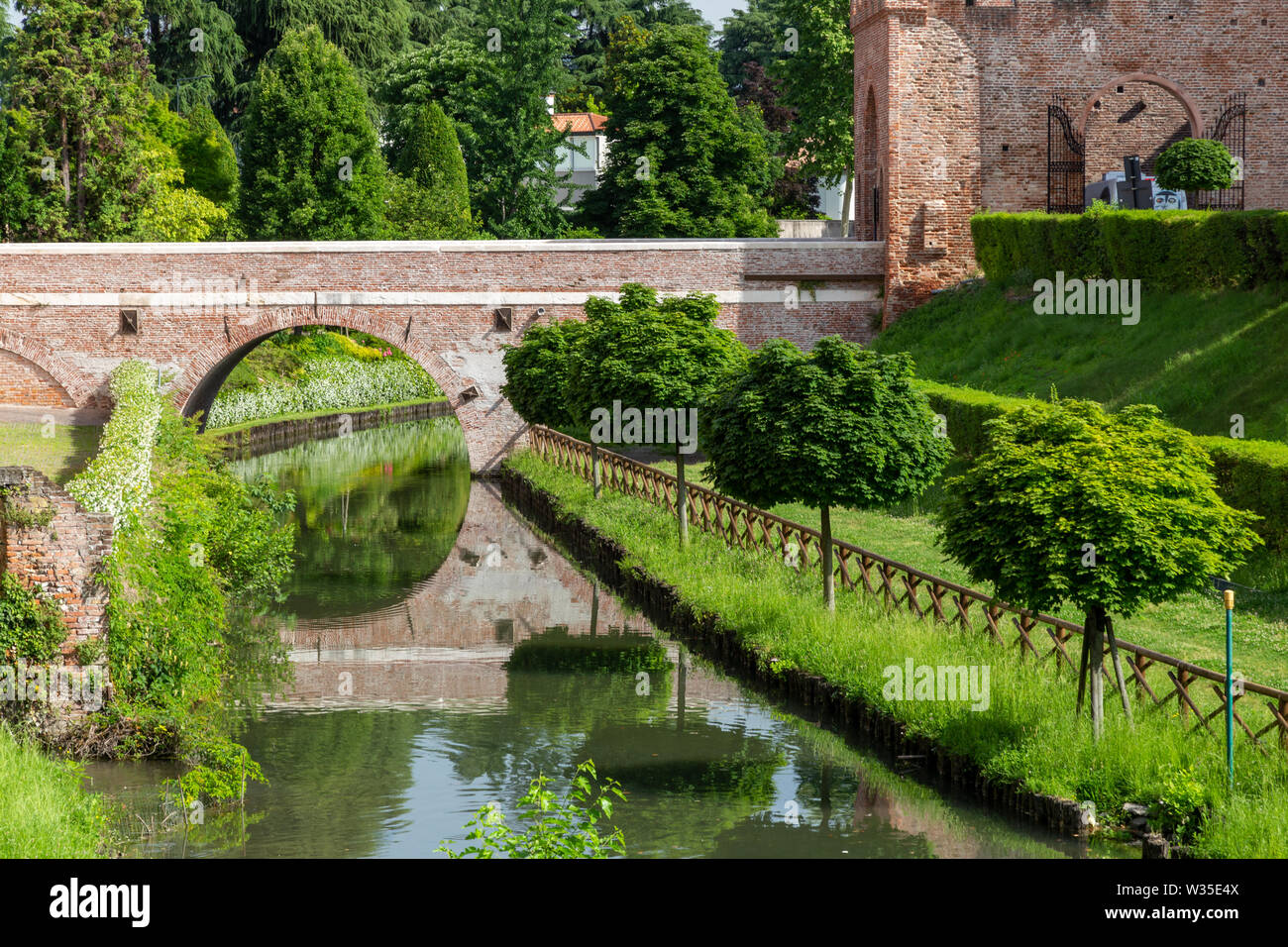 View of the medieval walls and moat of the city of Cittadella, Padua ...