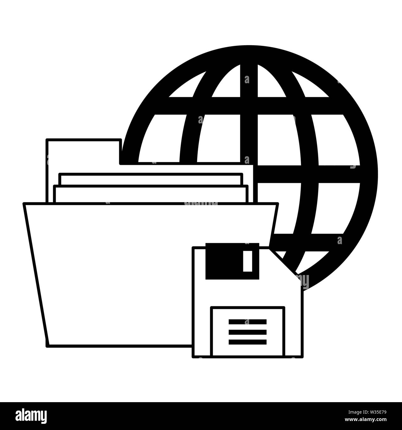 documents files system archives cartoon in black and white Stock Vector ...