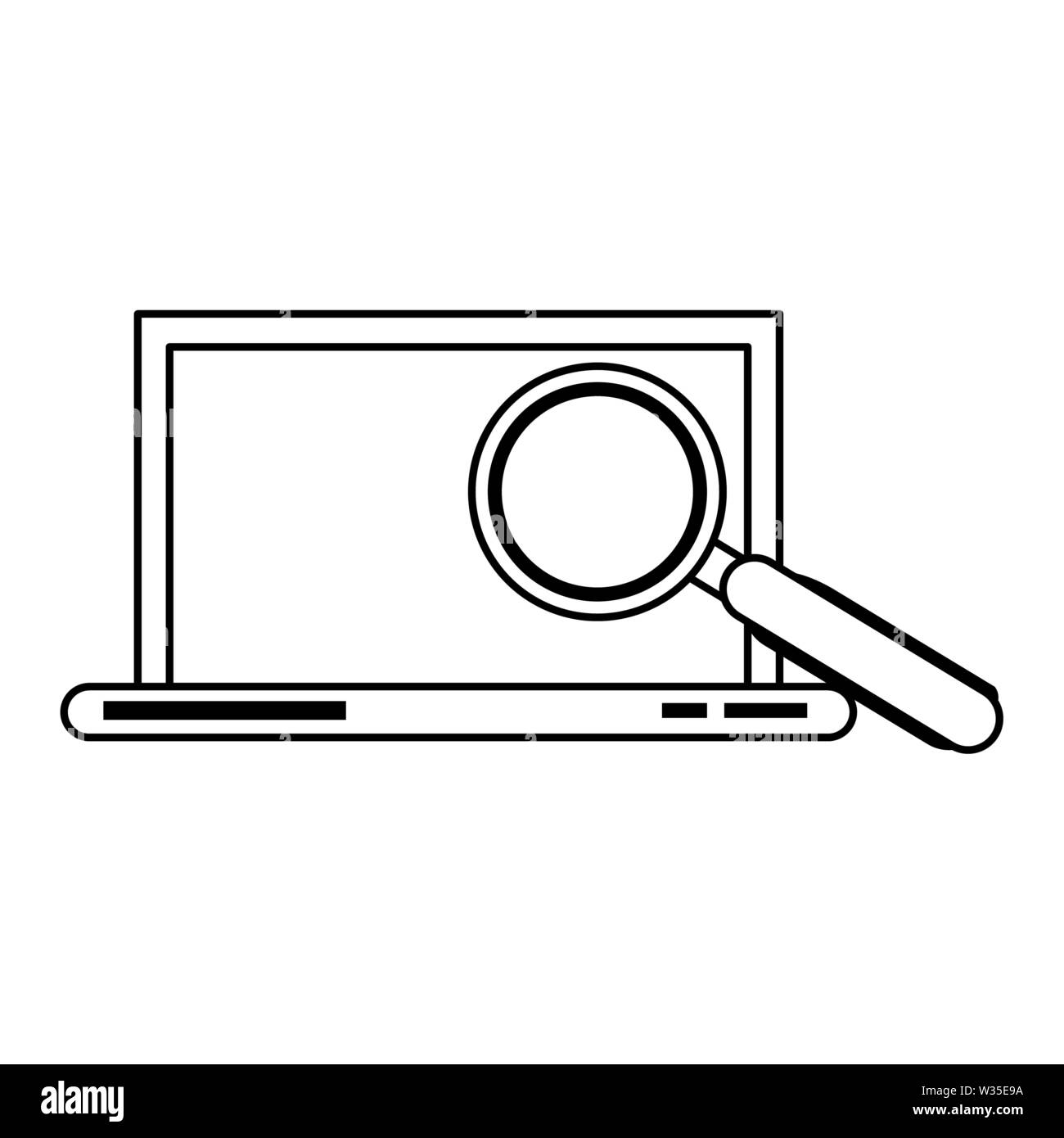 laptop mobile technology hardware cartoon in black and white Stock ...