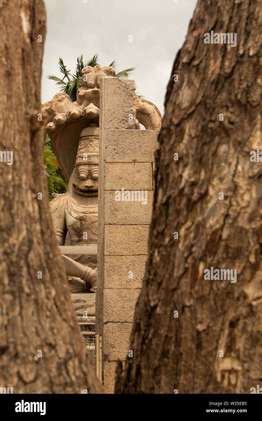 Ugra Narsimha or Lakshmi Narsimha captured through windows at Hampi ...