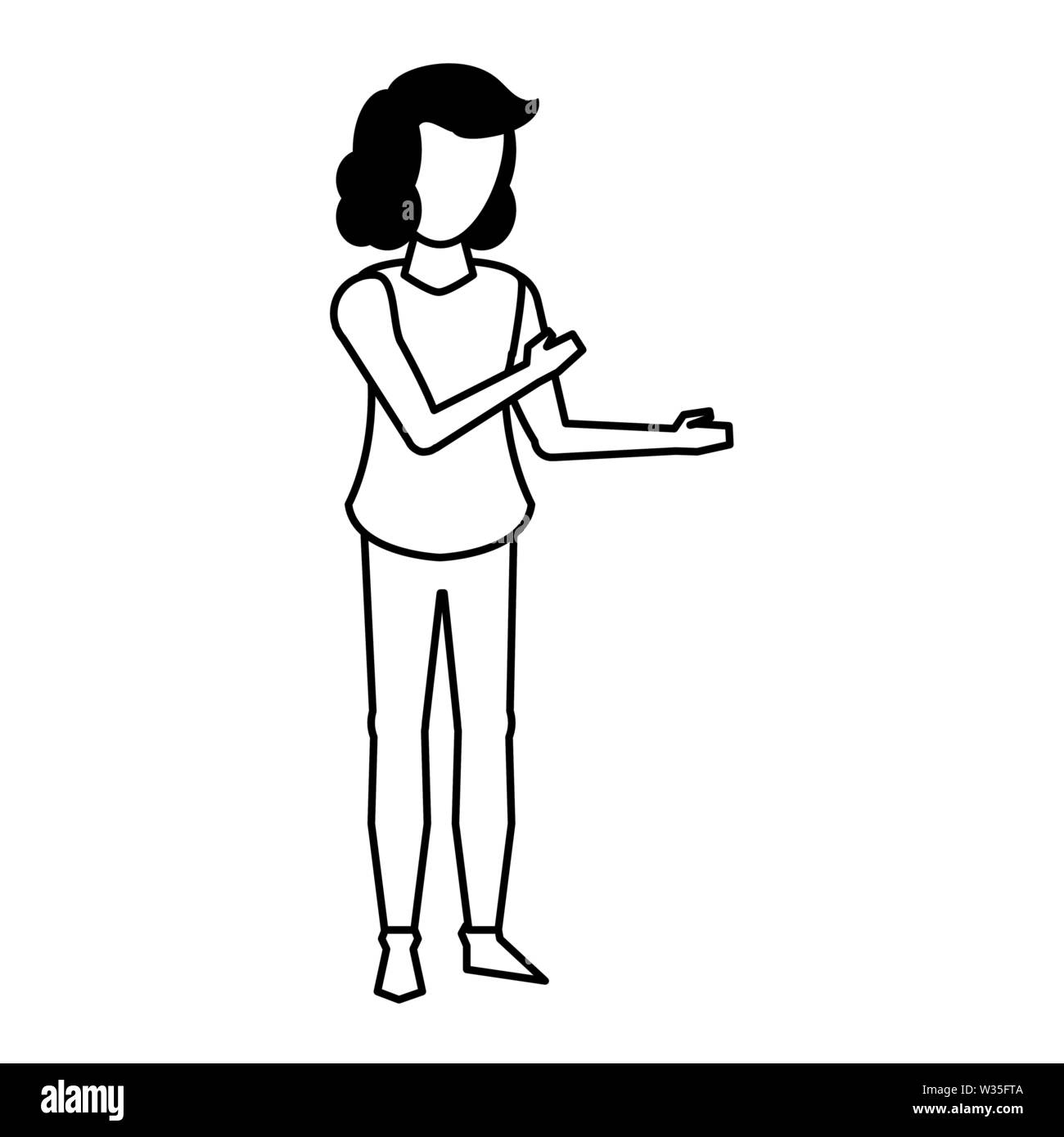 young woman without face cartoon in black and white Stock Vector Image ...