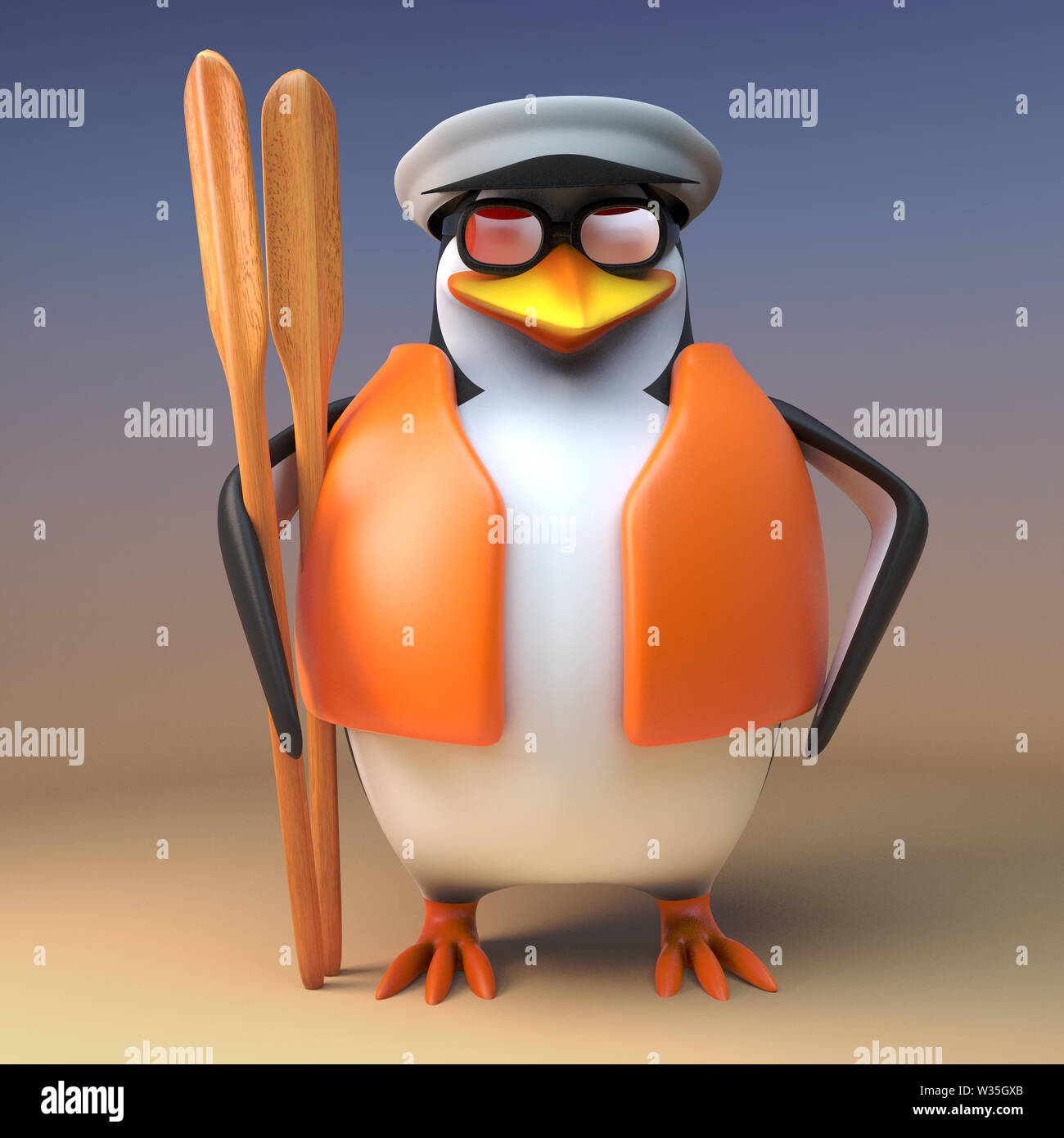 Funny 3d captain penguin the sailor stands ready with his oars, 3d ...