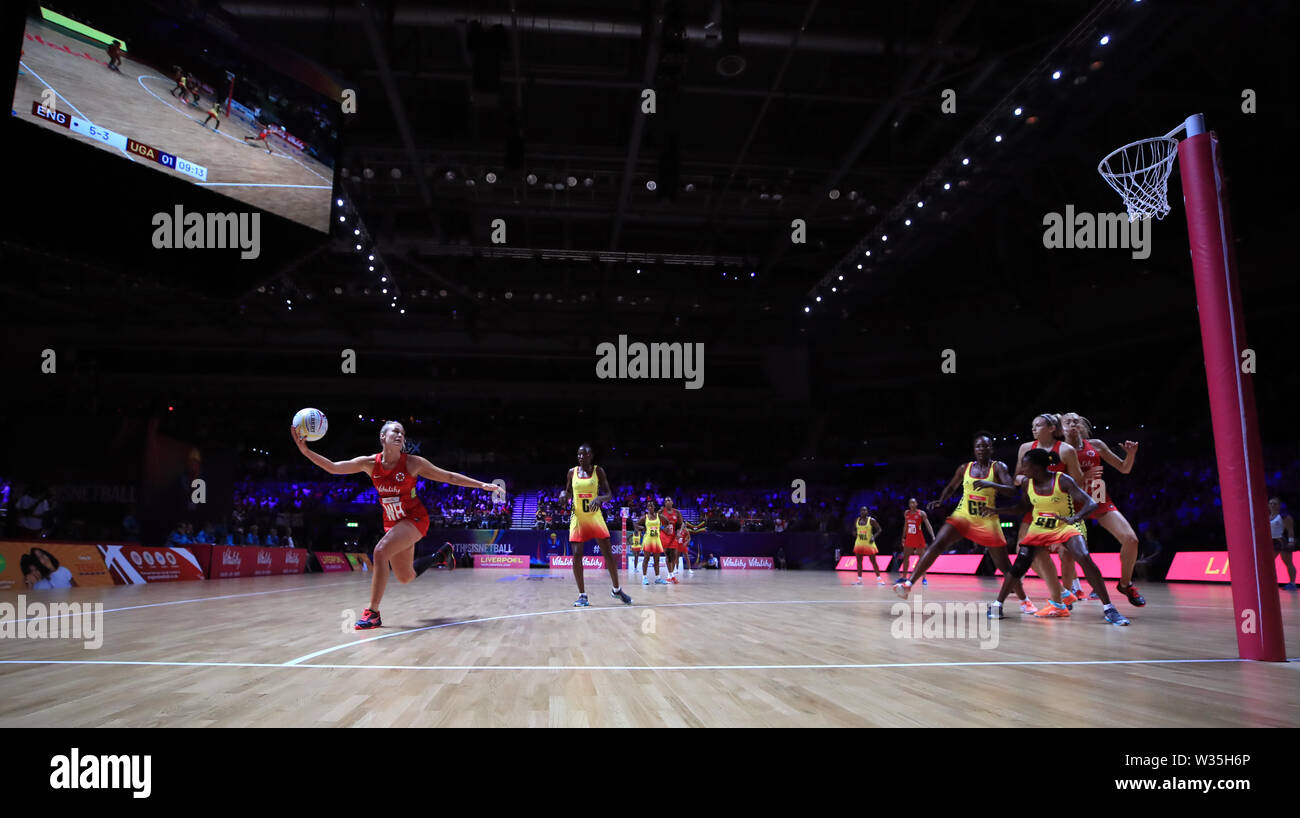 England's Chelsea Pitman (left) during the Netball World Cup match at ...