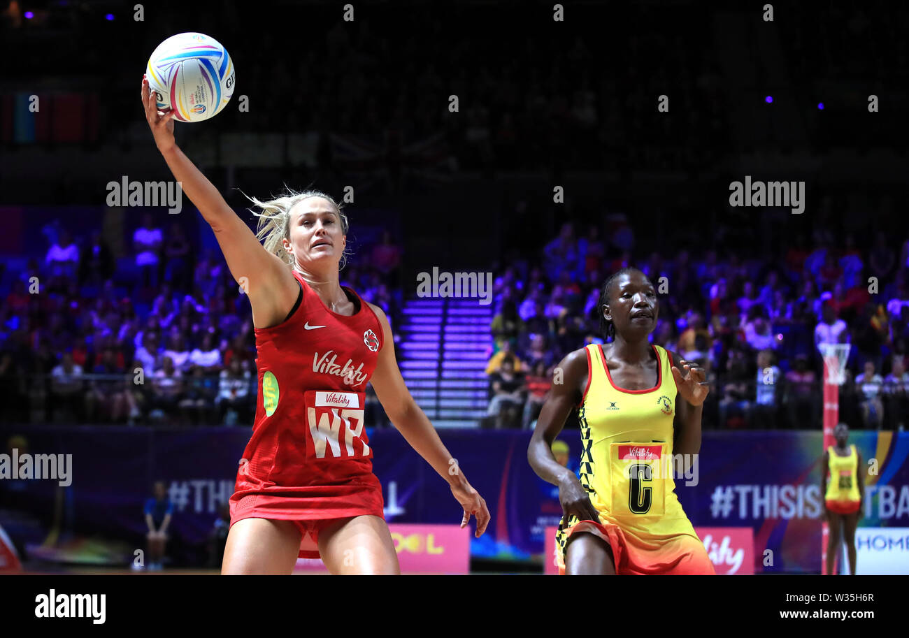 England's Chelsea Pitman (left) and Uganda's Stella Nanfuka during the ...