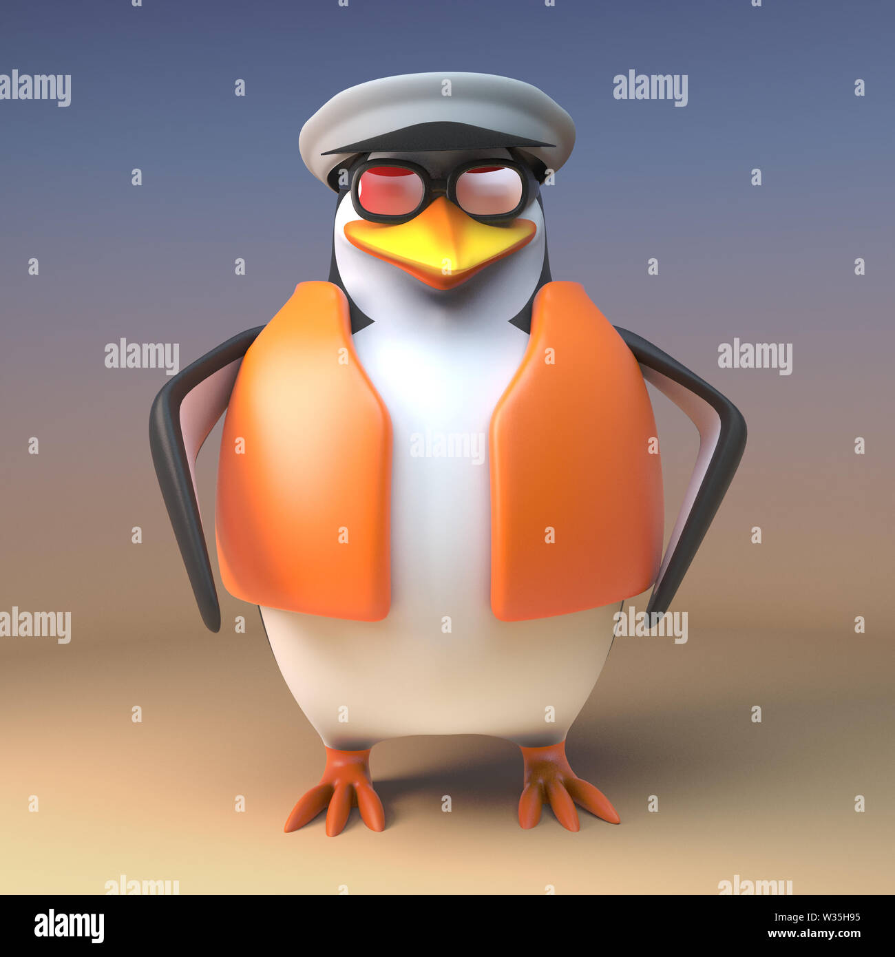Courageous sailor captain penguin stands ready to sail the seven seas ...
