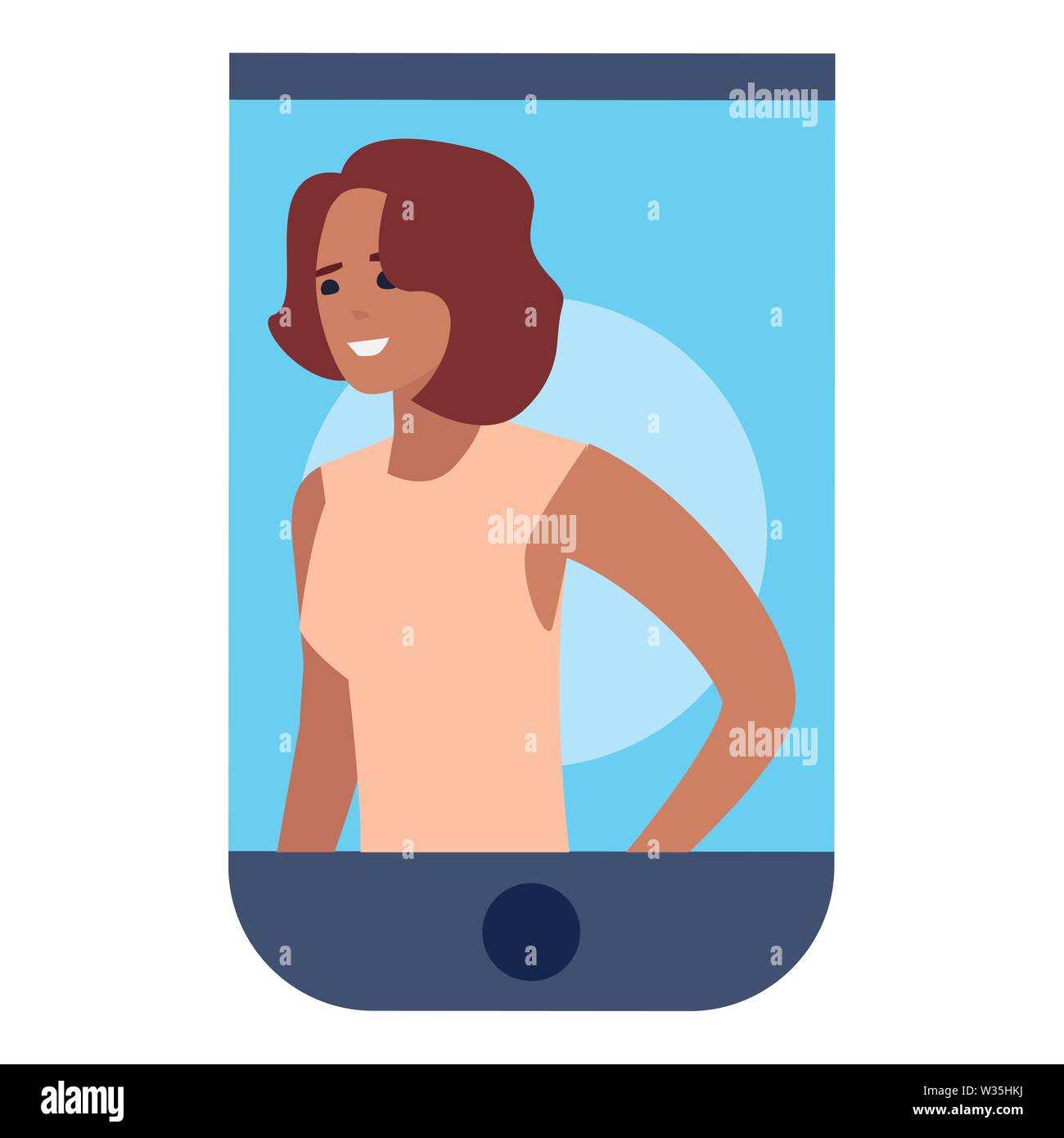 happy young woman in smartphone vector illustration Stock Vector Image ...